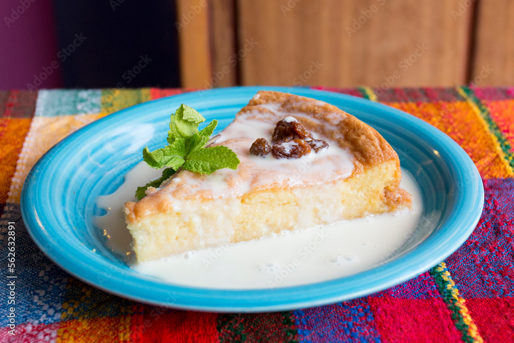 Mexican tres leches cake. It consists of a sponge bathed in three types ...