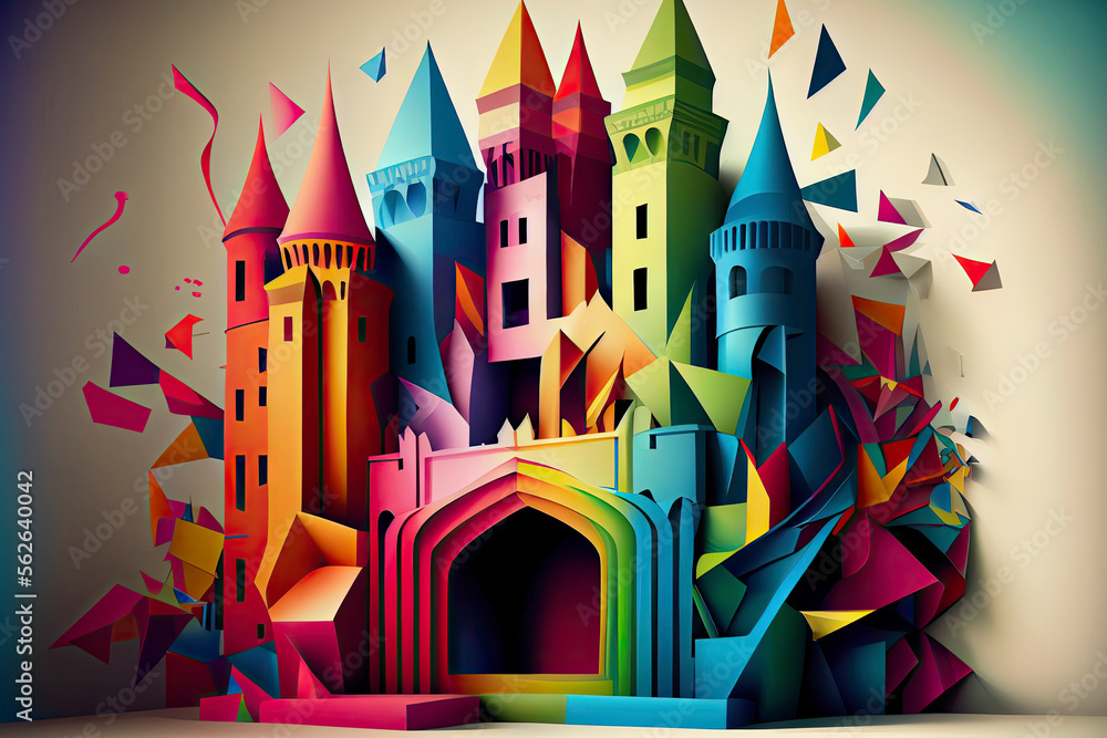 Geometric fairy tale kingdom, knight castle Stock Illustration | Adobe ...