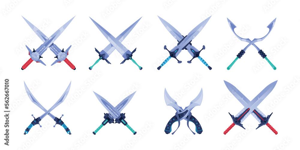 Crossed swords. Metal fantasy medieval knight sharp blades cartoon ...