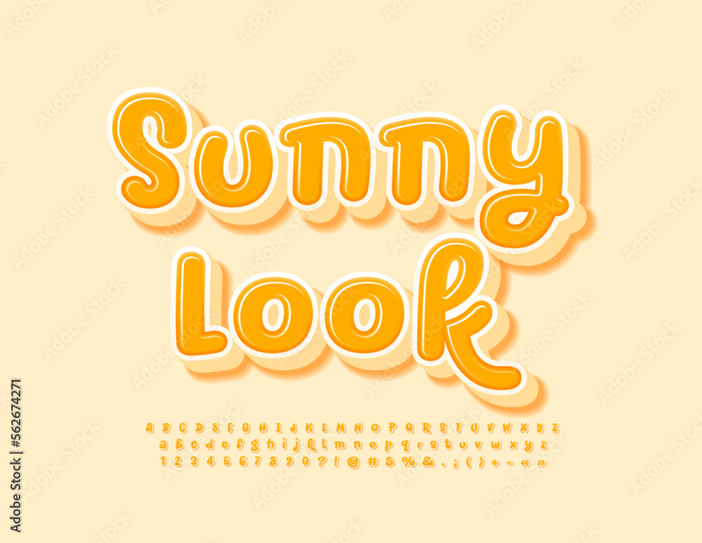 Vector happy Emblem Sunny Look. Modern handwritten 3D Font. Playful ...