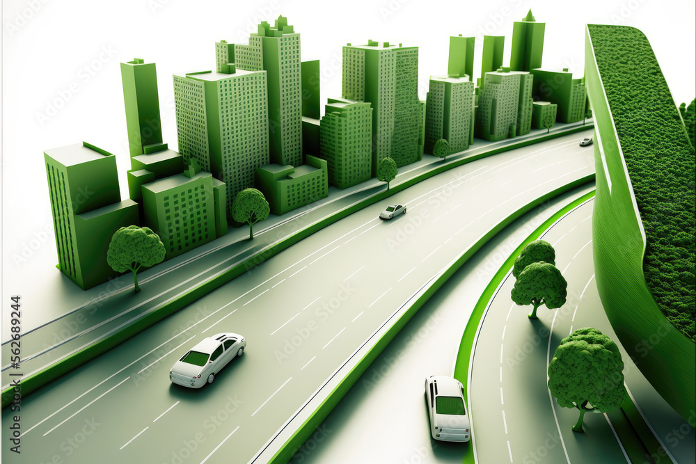 Generative AI blueprints of a modern green sustainable highway with ...