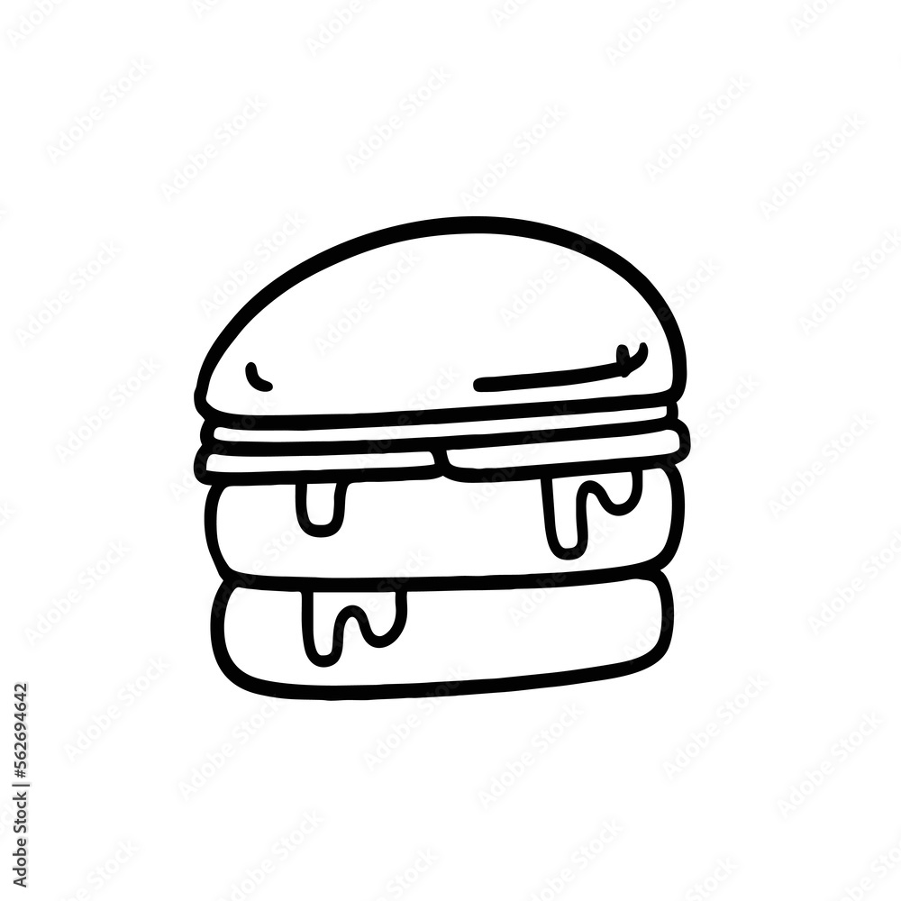 Vector Illustration of Hand drawn Burger Outline for Coloring Stock ...