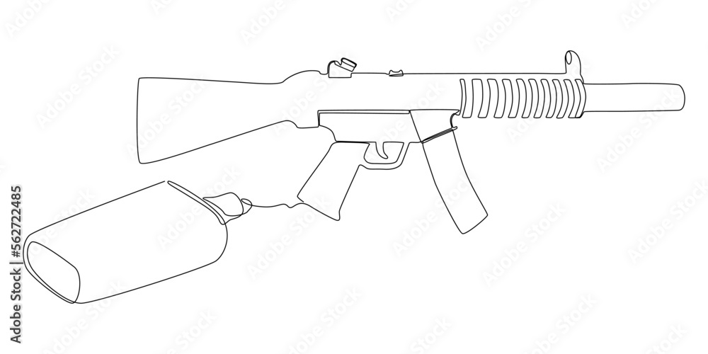 One continuous line of Machine Gun drawn with a pencil. Thin Line ...