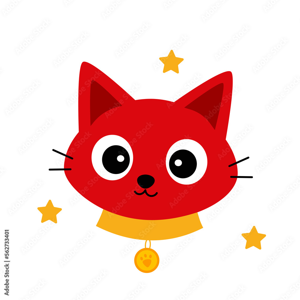Red face cat kitty kitten with big eyes in collar vector cartoon ...