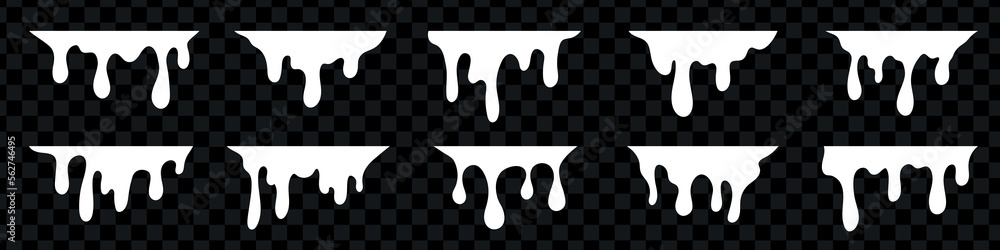 Liquid paint dripping. White melt drop set. white cream leak drop ...