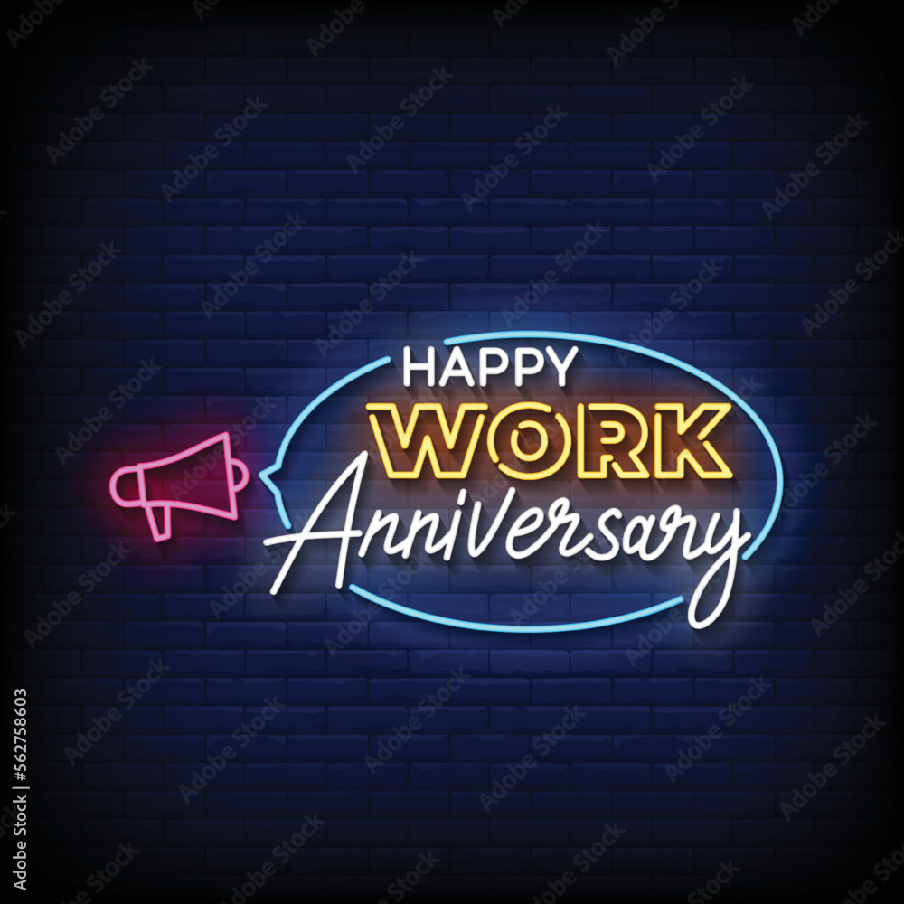 neon sign happy work anniversary with brick wall background vector ...