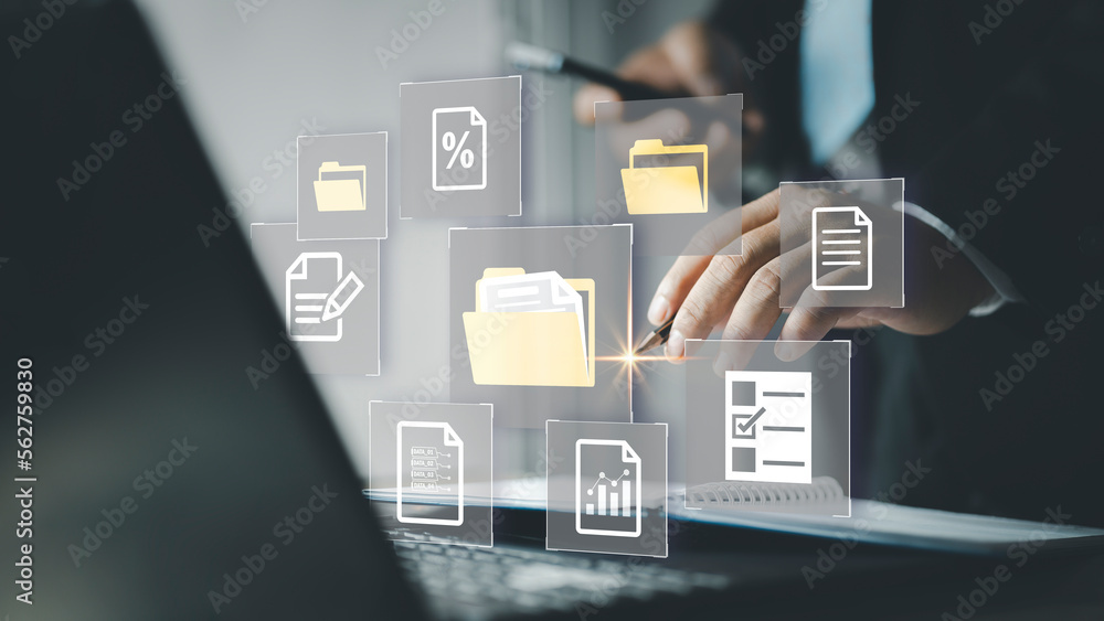 Document Management System concept. Enterprise content management. Online document file data ...