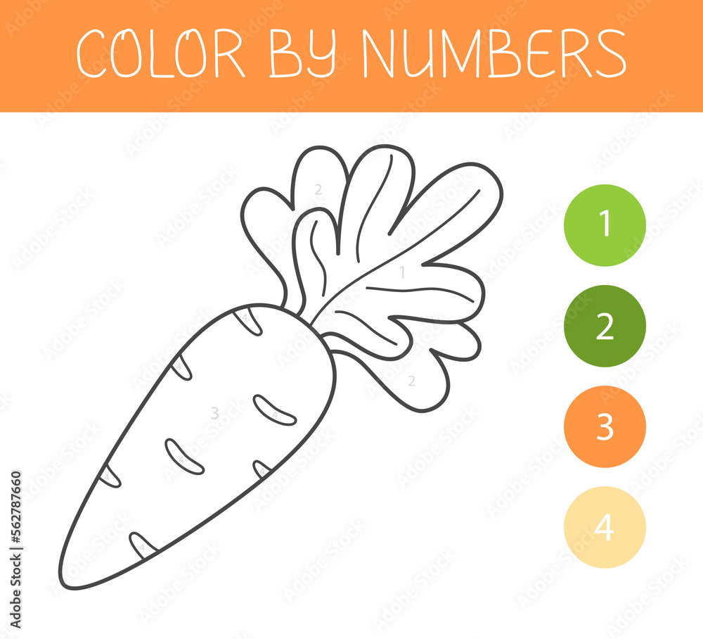 Color by numbers coloring book for kids with a carrot. Coloring page ...