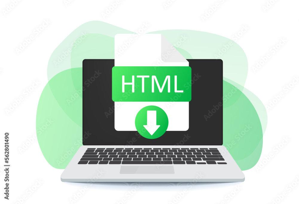 Download HTML button on laptop screen. Downloading document concept ...