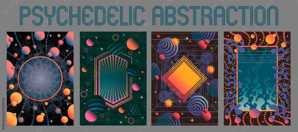 Psychedelic Style Abstract Geometric Posters. 1980s Retro Design ...