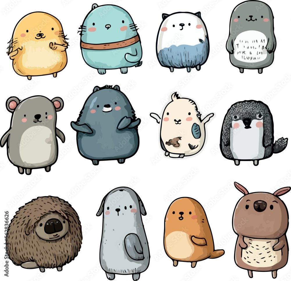 Cute cartoon animal stickers vector illustration. Vector Illustration ...