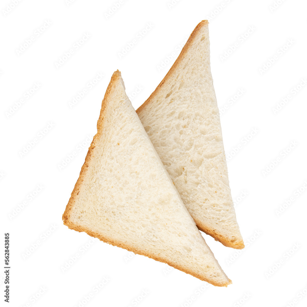 sliced bread cut into triangles isolated on white background, fresh ...