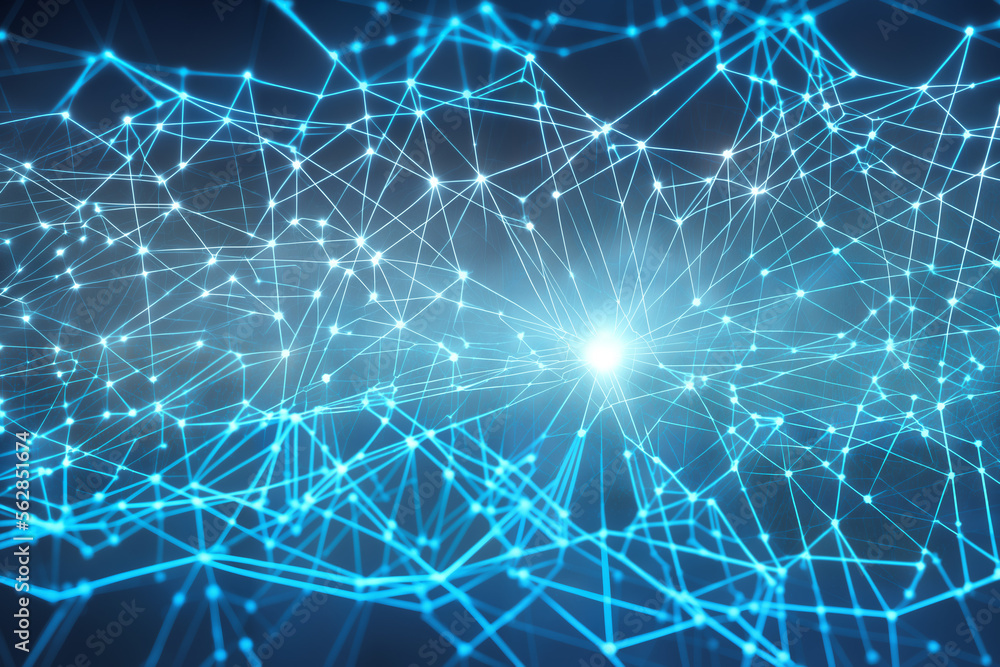 Interconnected web of glowinging nodes, mesh network, neural network ...