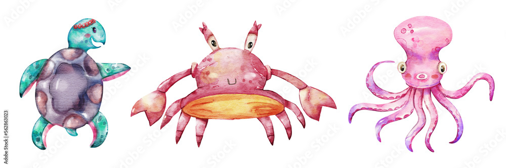 Cute Underwater Watercolor, Sea animals Nursery Decor, Cute Mermaid ...