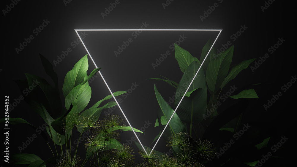 Cyber Background Design. Tropical Plants with White, Triangle shaped ...