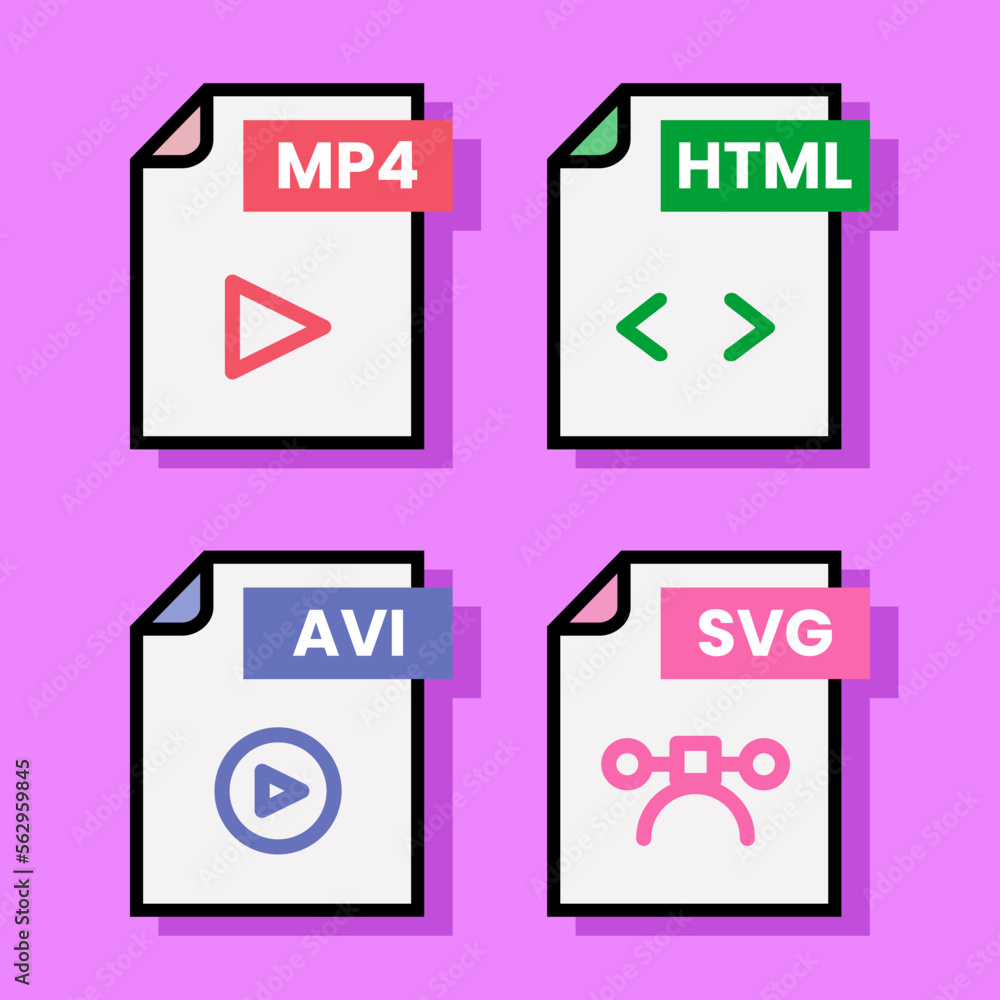 Document file folder download vector color format pdf doc xls jpg zip txt png json ppt csv xml ...