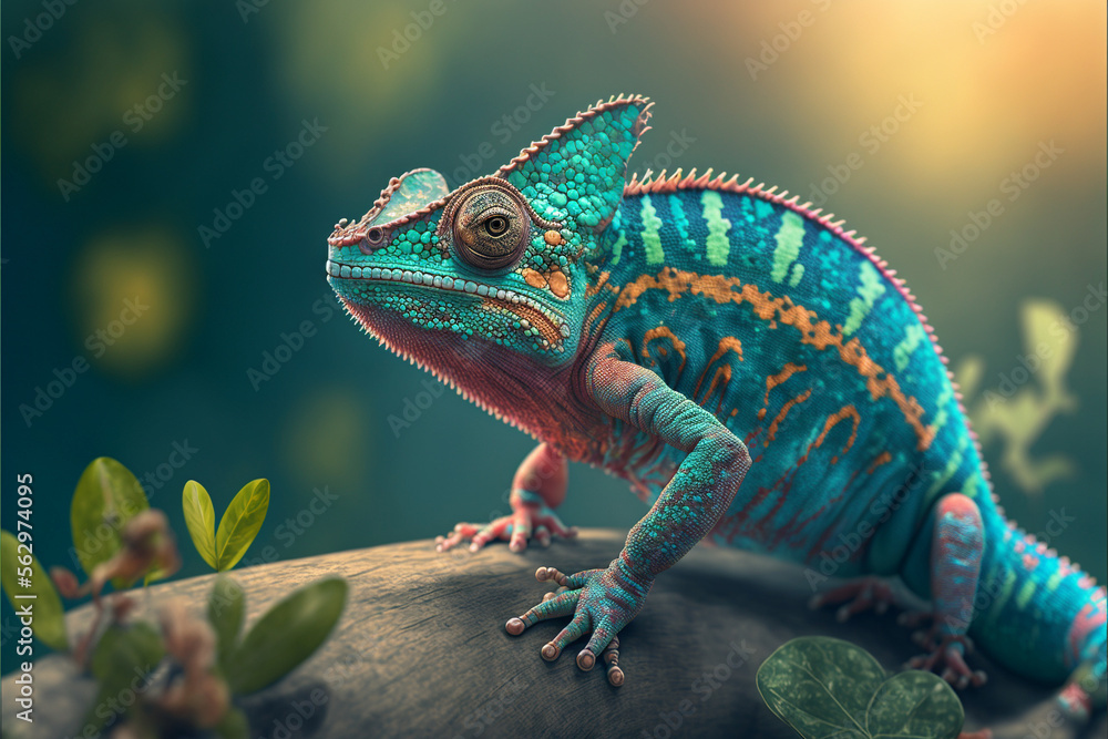 Incredibly cute colorful chameleon lizard with changing colors. Exotic ...