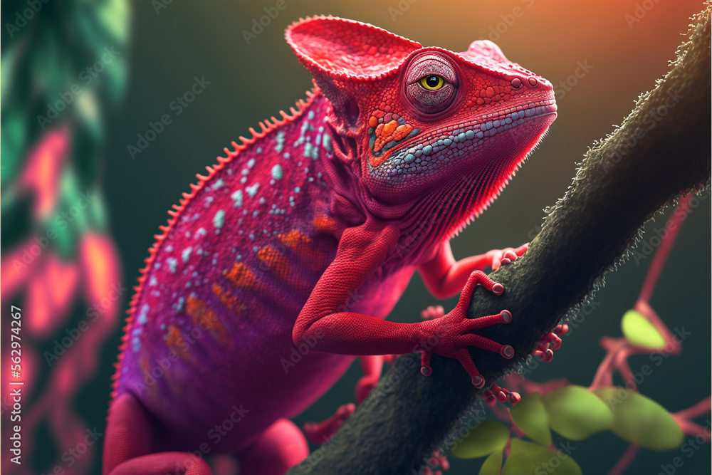 Incredibly cute colorful chameleon lizard with changing colors. Exotic ...