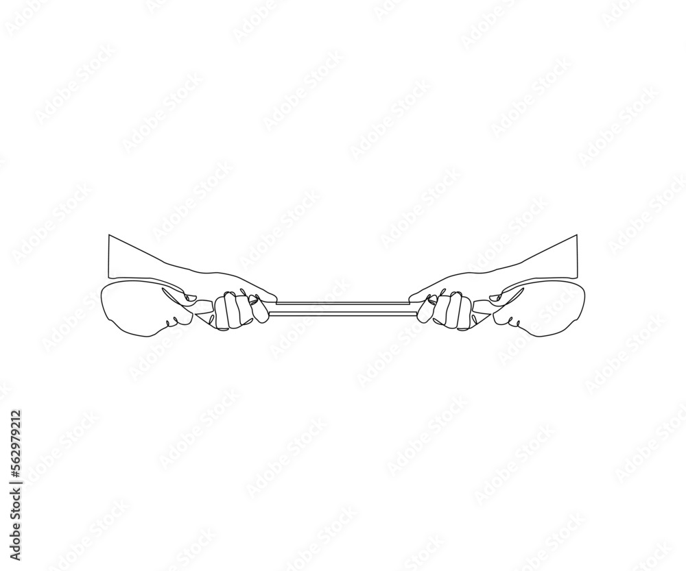 single line hand draw. illustration of two hands pulling a rope. Icon ...