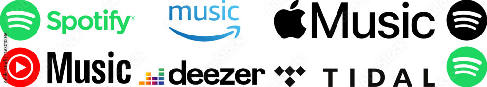 Spotify audio streaming and media services logo set. Amazon music ...