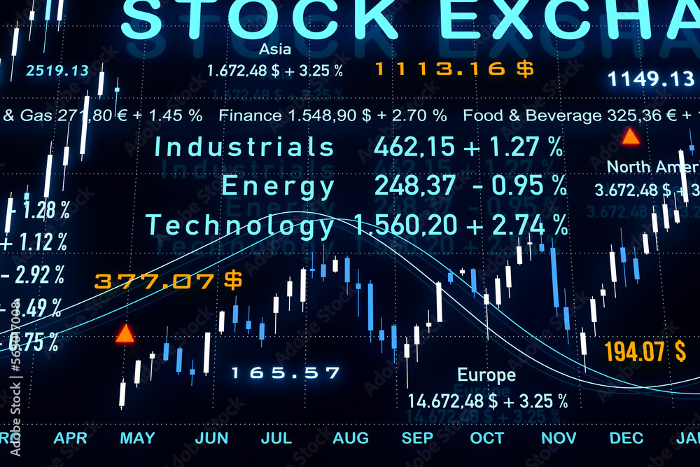 Screen with stock exchange information, charts and sector indexes ...
