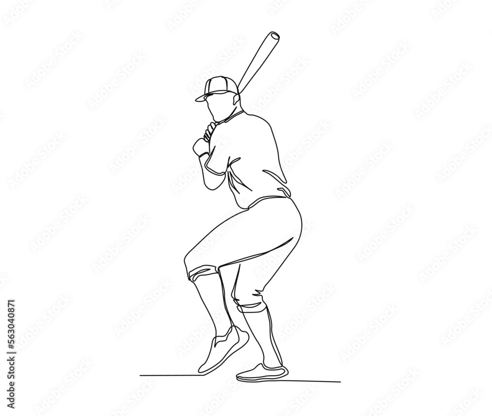 Continuous one line drawing of baseball player. Simple Baseball Sport ...