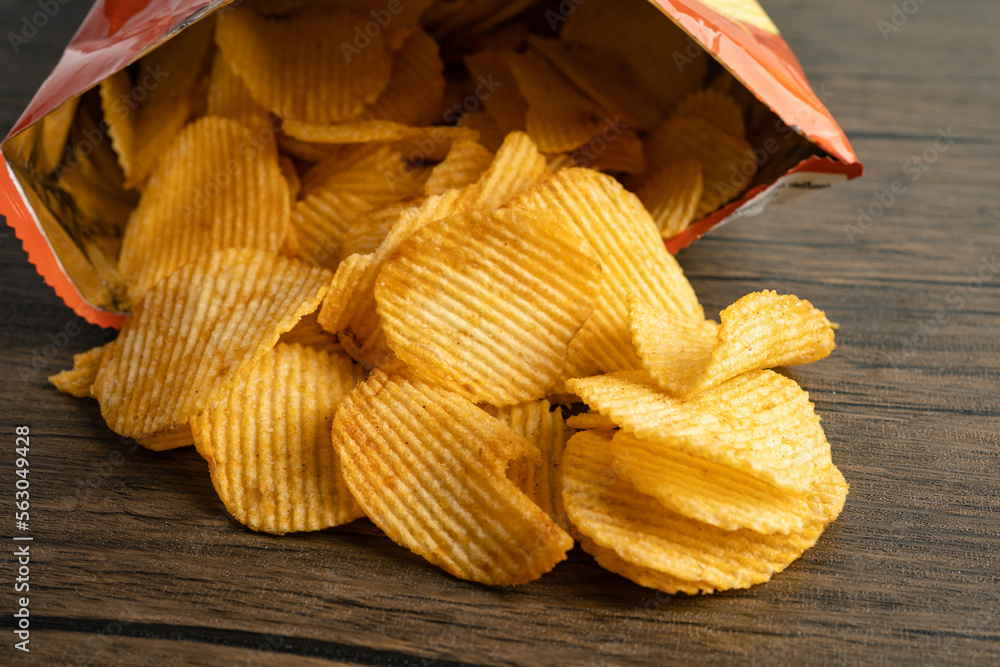 Potato chips, delicious BBQ seasoning spicy for crips, thin slice deep ...