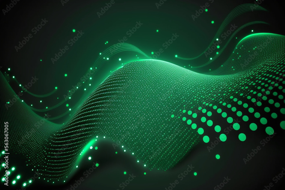 green big data visualization with interweaving dots made by generative ...