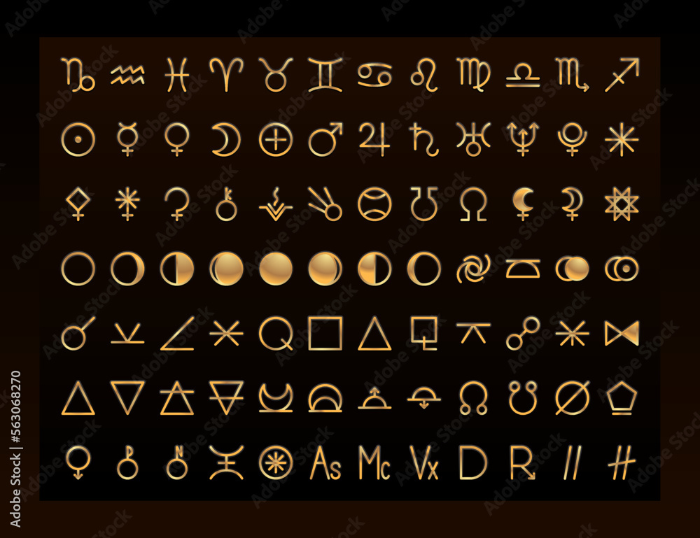 Zodiac, astrology elements, solar system, moon phases horoscope thin ...