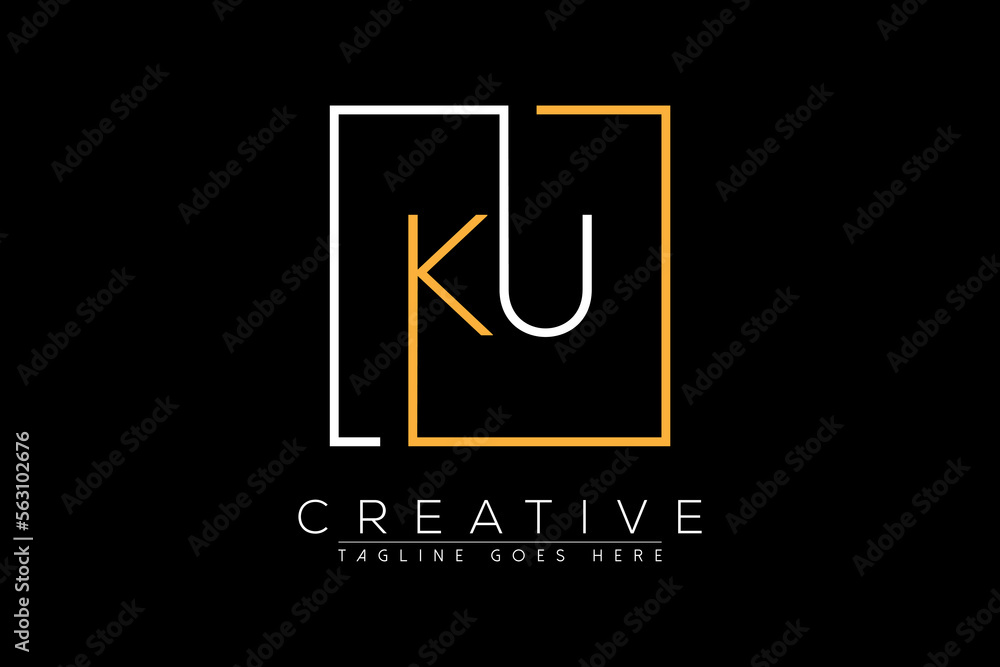 Initial letter ku, uk, k, u elegant and luxury Initial with Rectangular frame minimal monogram ...