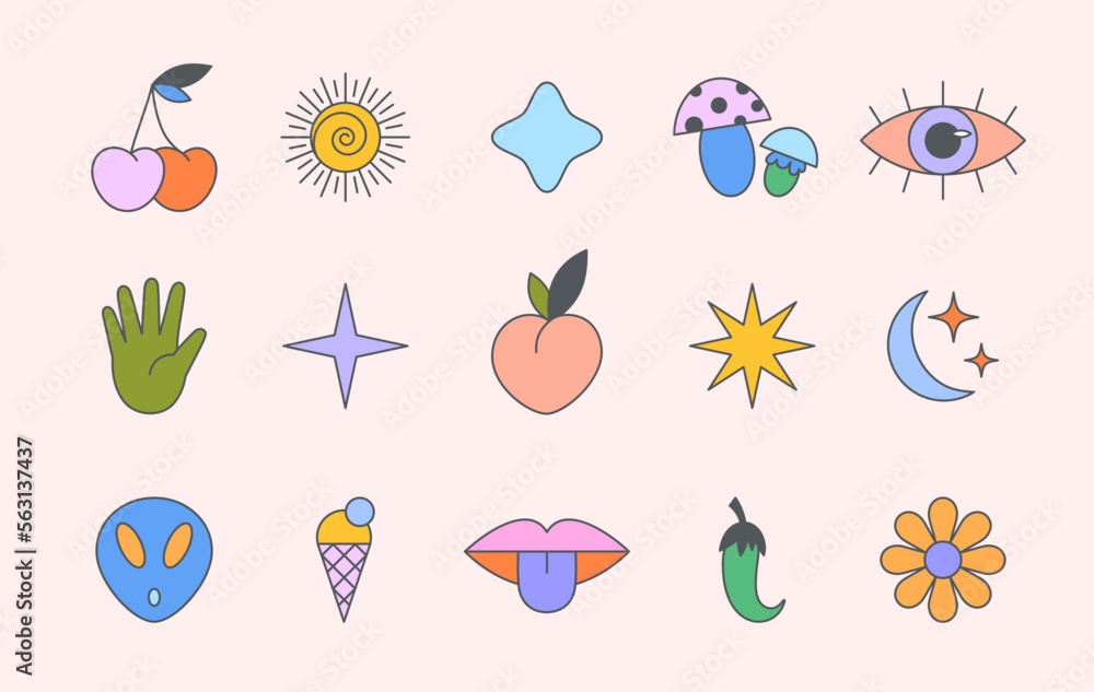 Vector de Stock Vector set of colorful fun patches,stickers,geometric ...