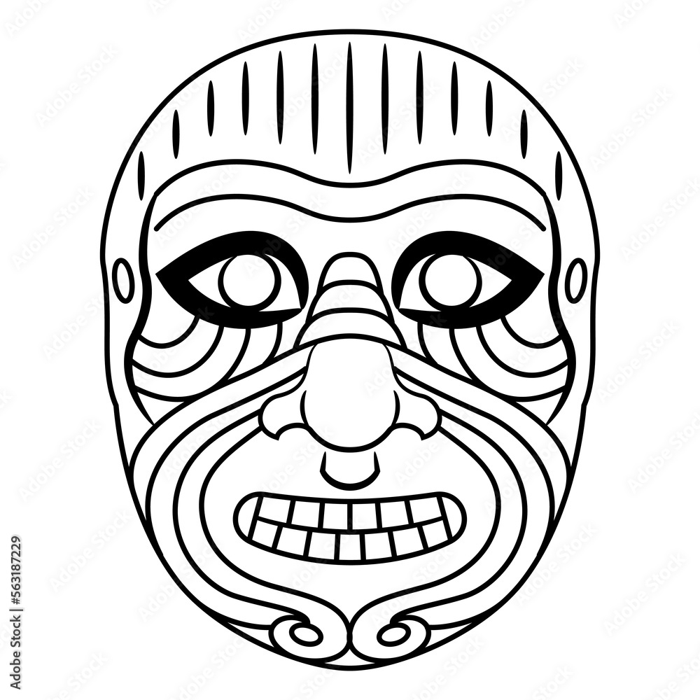 Mask of Mesopotamian demon Humbaba. Wrinkled scary human face ...