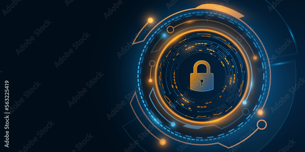 Futuristic glowing HUD display with lock icon. User data security concept. Data protection ...