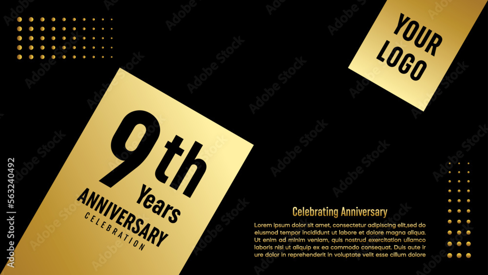 9th Anniversary Celebration template design with gold color for ...