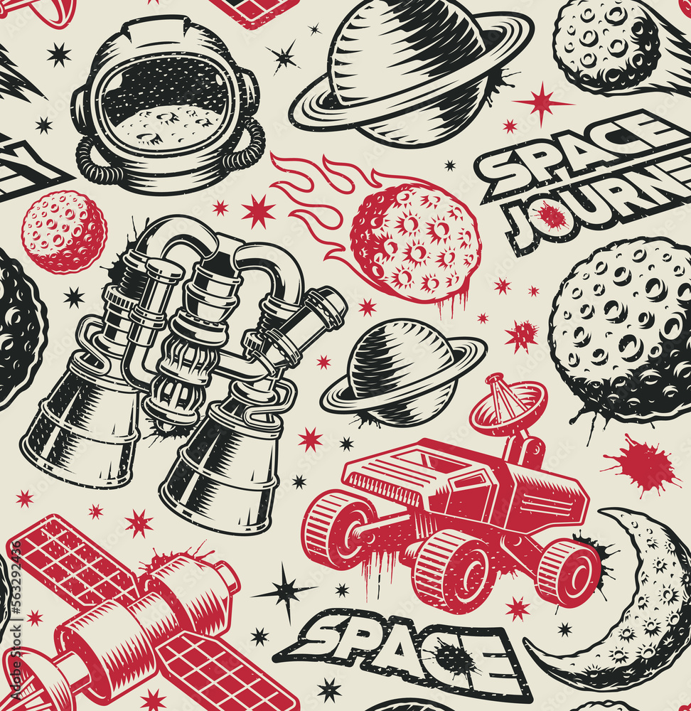 Image vectorielle Stock Vintage space seamless pattern with design ...