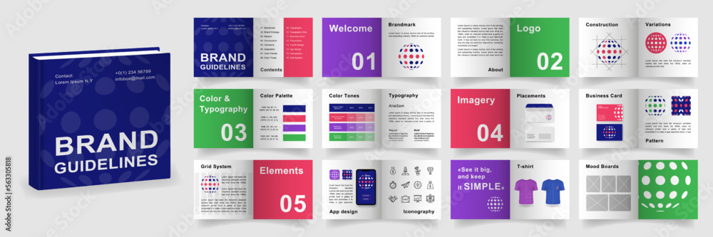 Brand Guidelines template. Multicolored Logo Guideline template. Brand ...