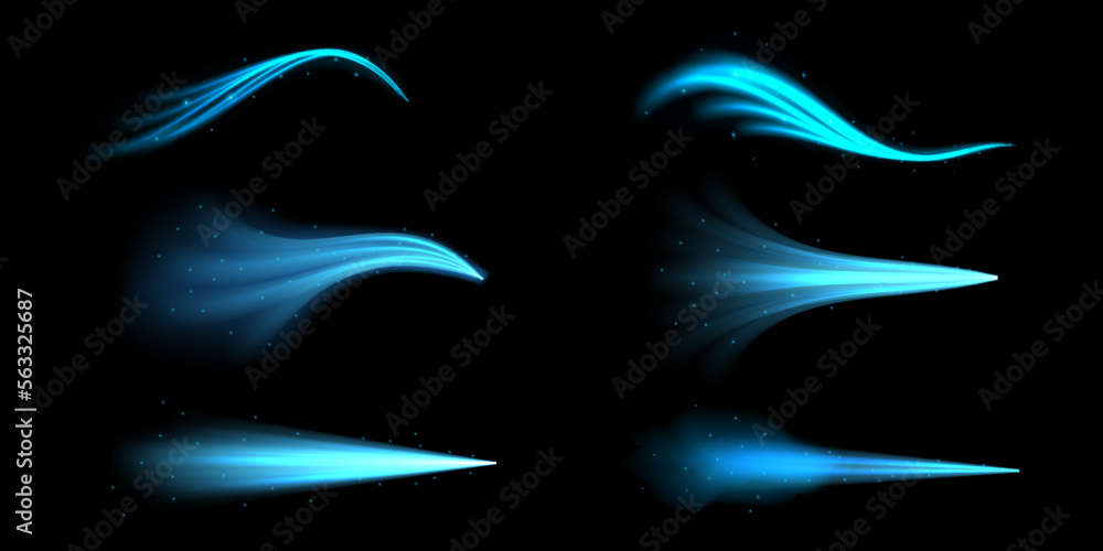 Air flow. Realistic fresh wind. Clean cold blue wave. Smoke with light ...