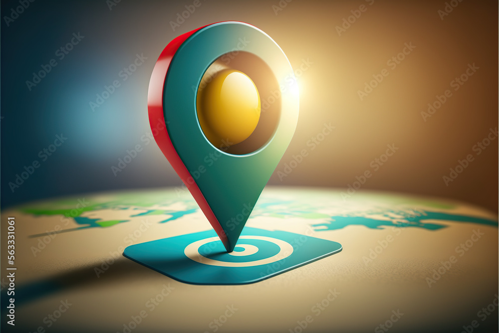 Location pin sign icon and gps navigation map road direction background ...
