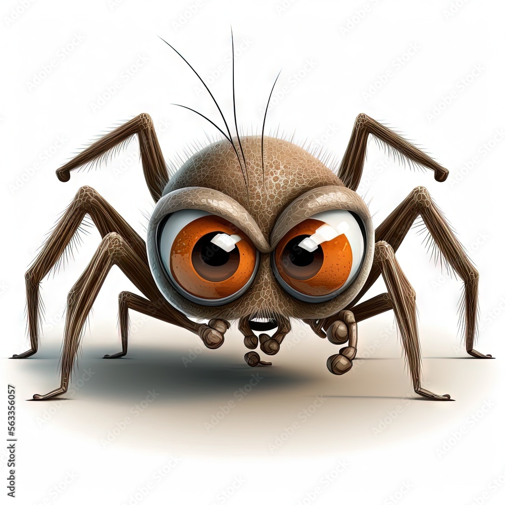 a cartoon spider with big eyes and a creepy look on its face, with a ...