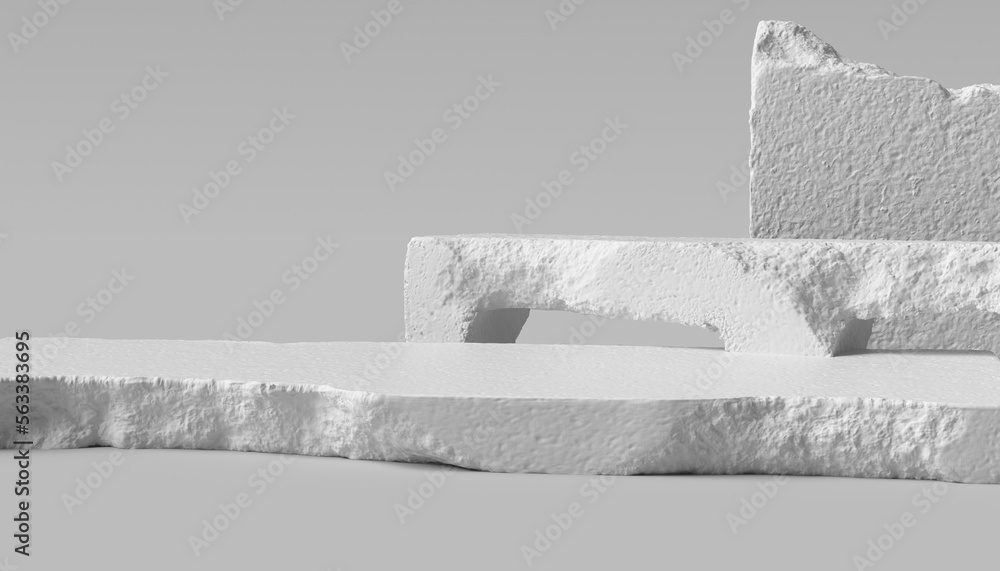 White pieces of Stone wall with broken textured edges, debris stone ...