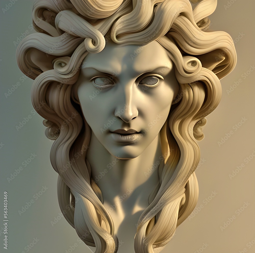 Generative AI image featuring a white marble bust of Medusa, otherwise ...