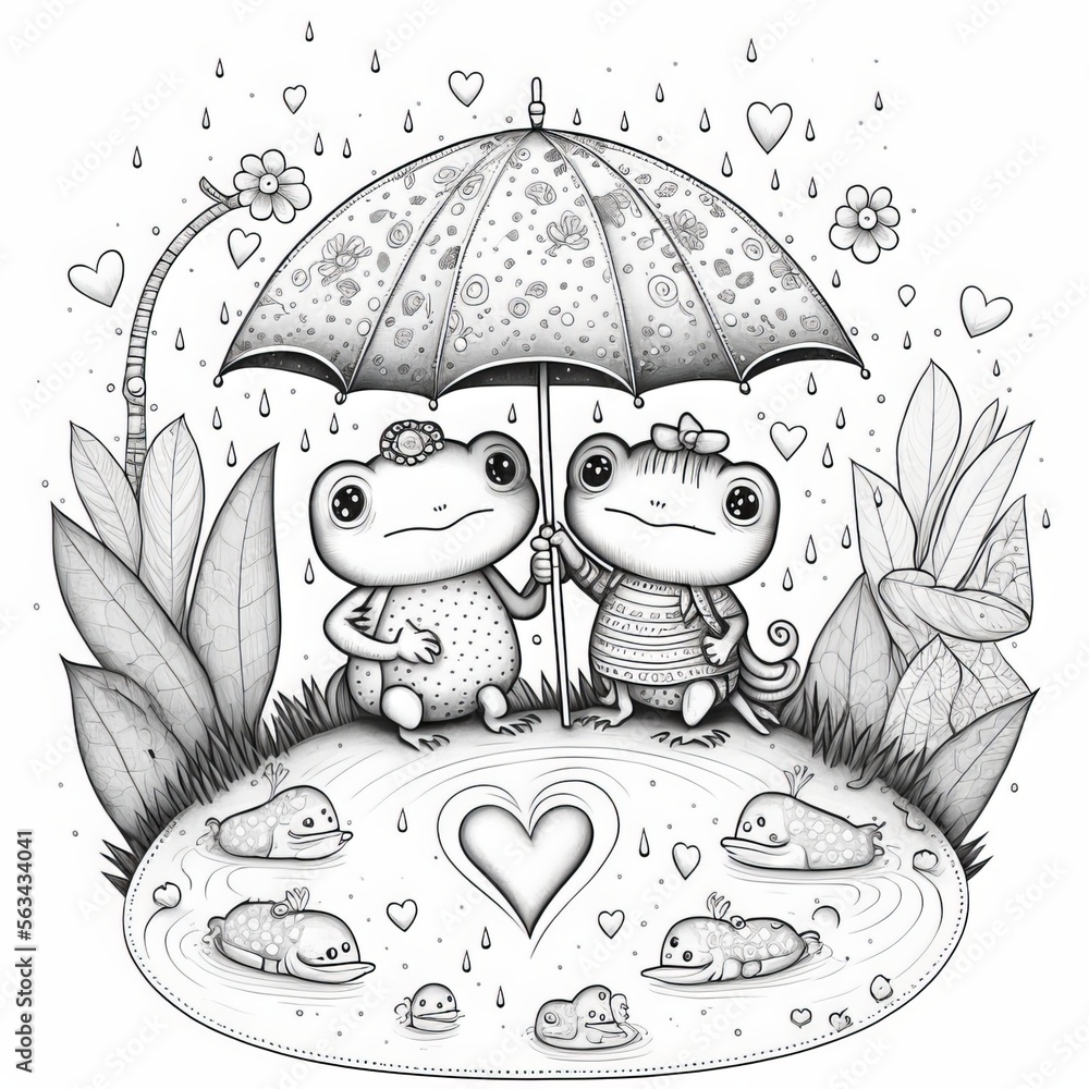 Cute frog, coloring book page, digital art Stock Illustration | Adobe Stock