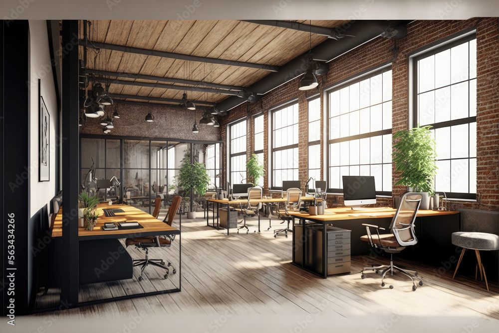Luxury workspace office decorated with industrial loft modern interior ...