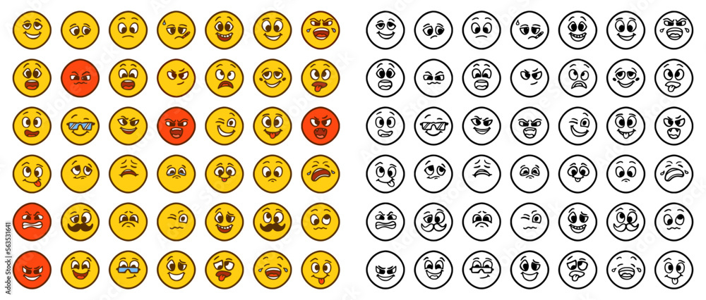 Set of emoticons showing different emotions in cartoon style isolated ...