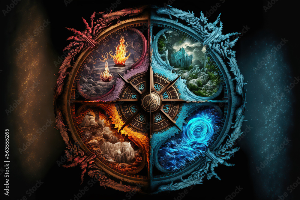 Four elements compass, Generative AI Stock Illustration | Adobe Stock