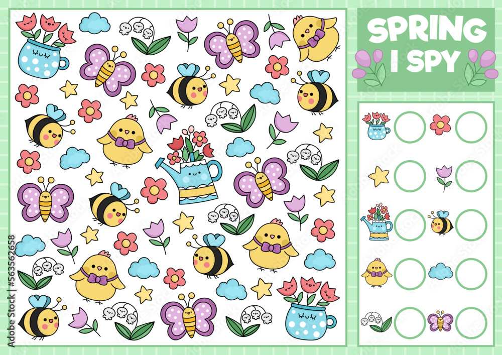 Spring or summer I spy game for kids. Searching and counting activity ...