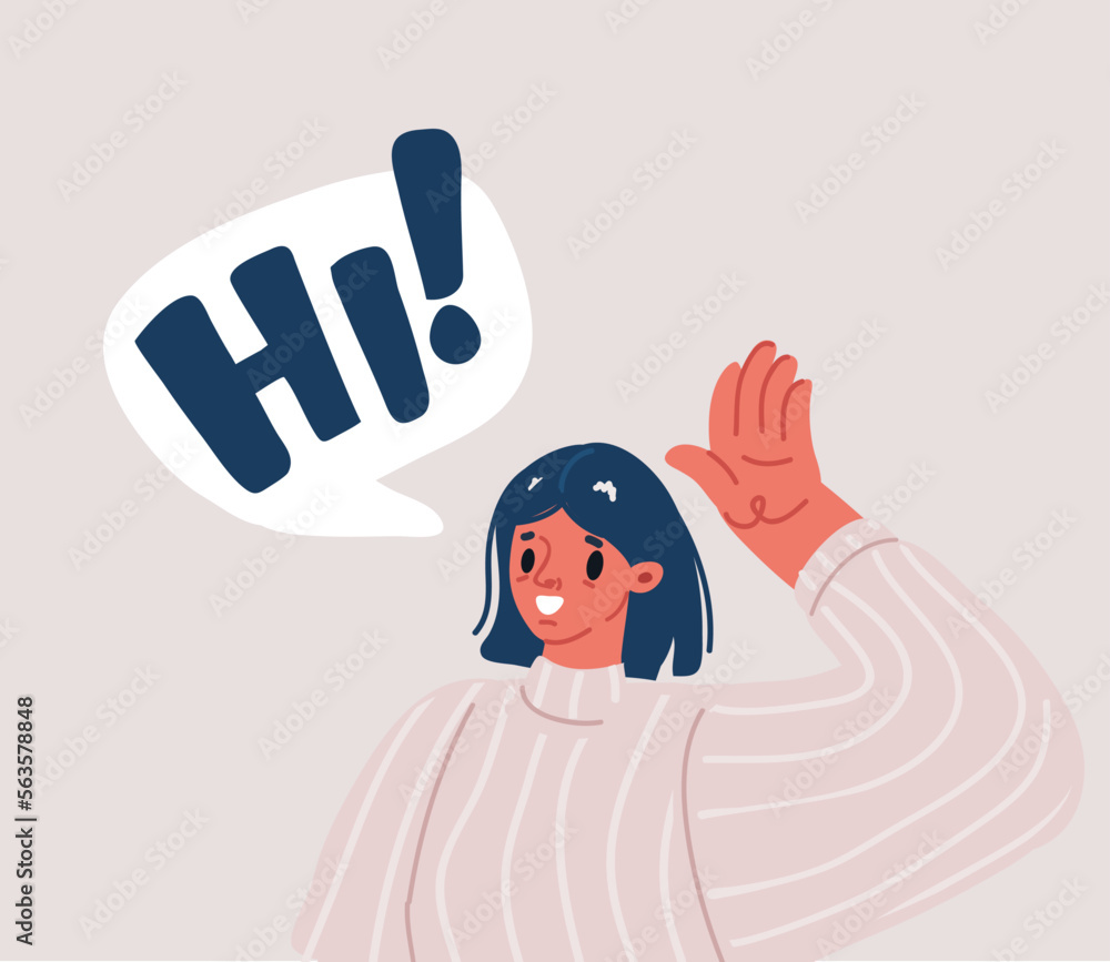Vector illustration of good looking woman say hi Stock Vector | Adobe Stock