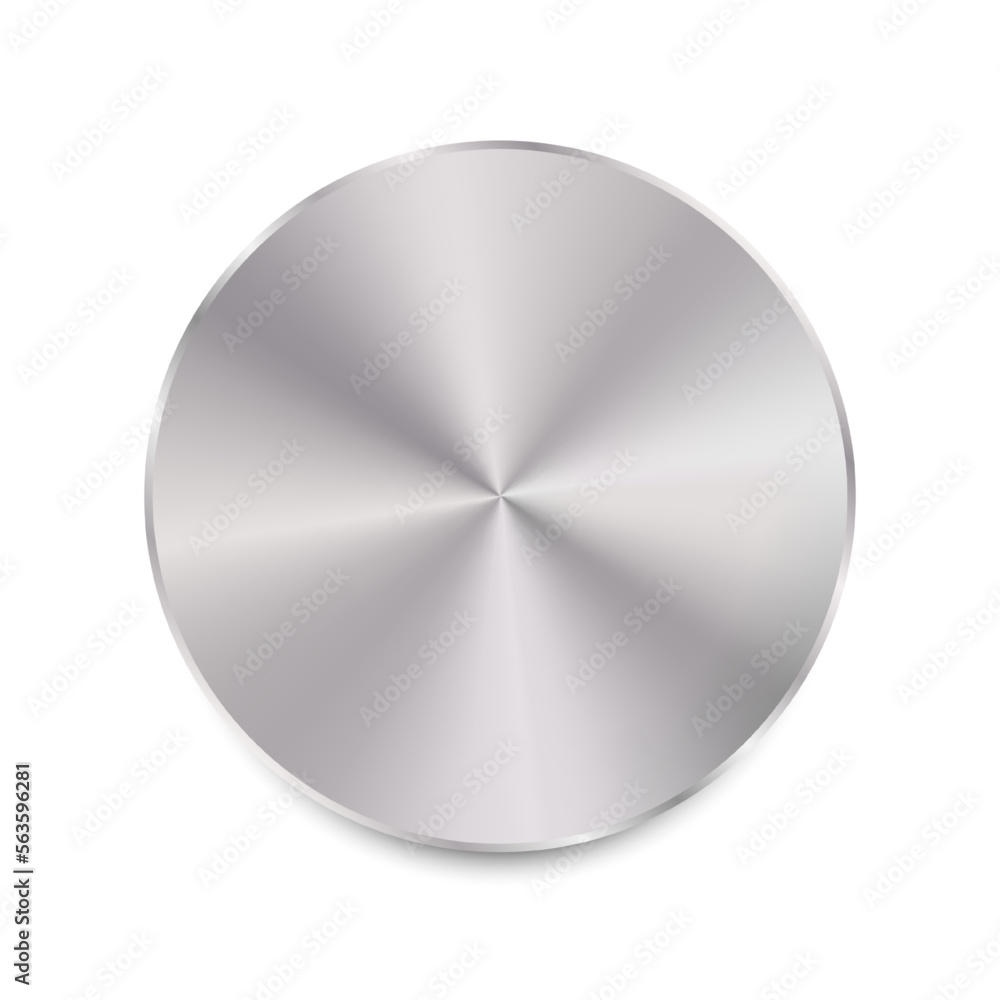 Realistic round metal badge with shadow. Circle blank button with ...