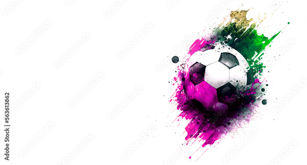 Soccer ball in colorful paint explosion on white background, Generative ...