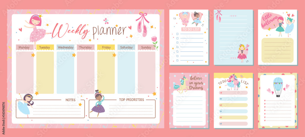 kids(Little girls) planner template. To do list, goal planner and ...